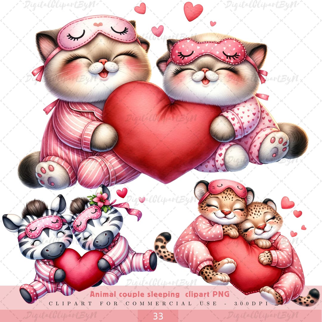 Animal Clipart With Love Heart, Valentine's Day, Couple Animals Clipart ...