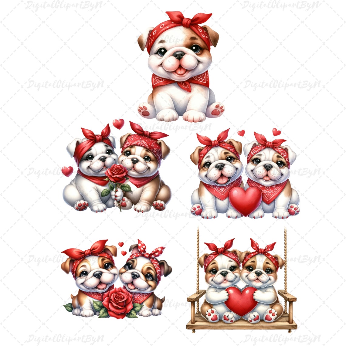 Couple Animal Bundle ,bulldog Romantic Dog Clipart, Valentine Pets ...