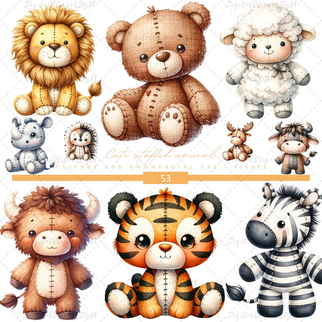 Cute Stuffed Animal Bundle Clipart, Including a Lion, Bear, Sheep ...