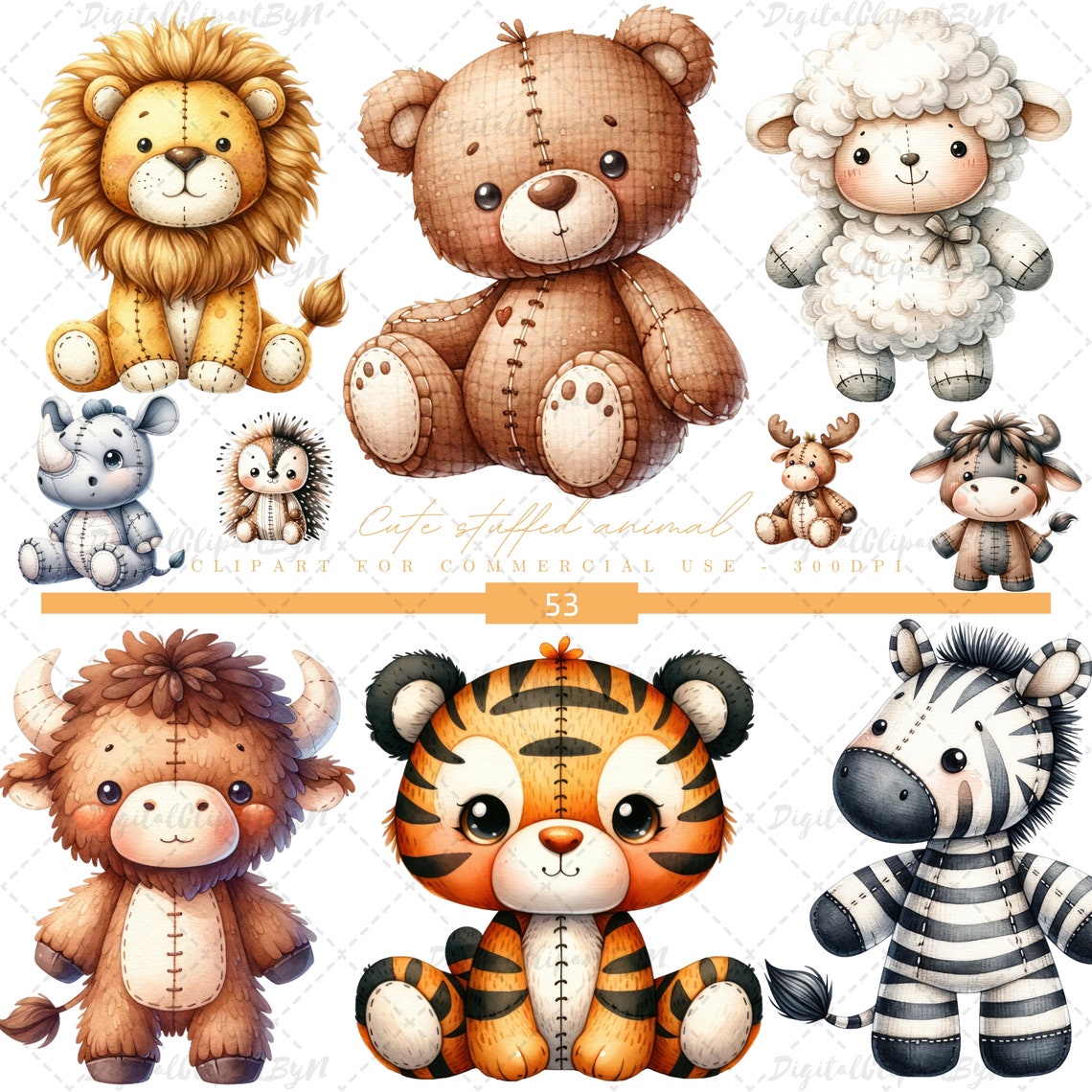 Cute Stuffed Animal Bundle Clipart, Including a Lion, Bear, Sheep ...