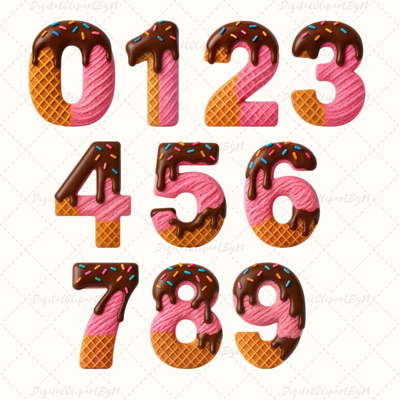 Ice Cream Alphabet Clipart A-Z 0-9 – Chocolate Drip Letters and Numbers ...