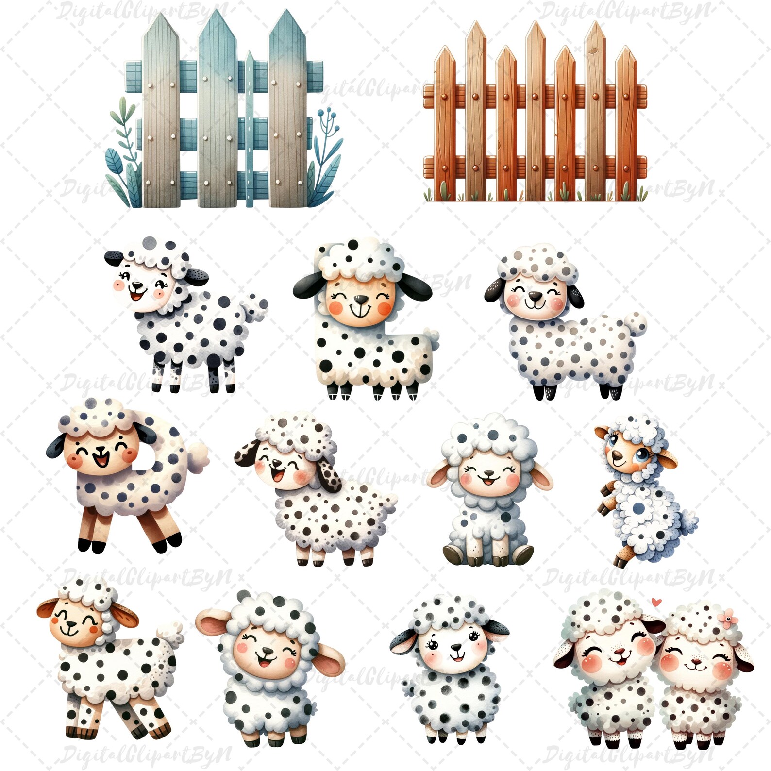 Watercolor Spotted Lamb Alphabet A-Z Number 0-9 Bundle, Spotted Sharp ...