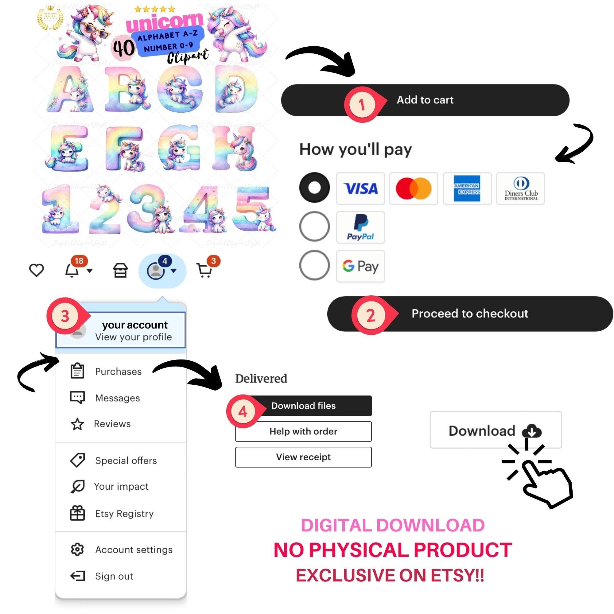 Cute Unicorn Alphabet A-Z Number 0-9 Bundle, Unicorn Alphabet Clipart ...