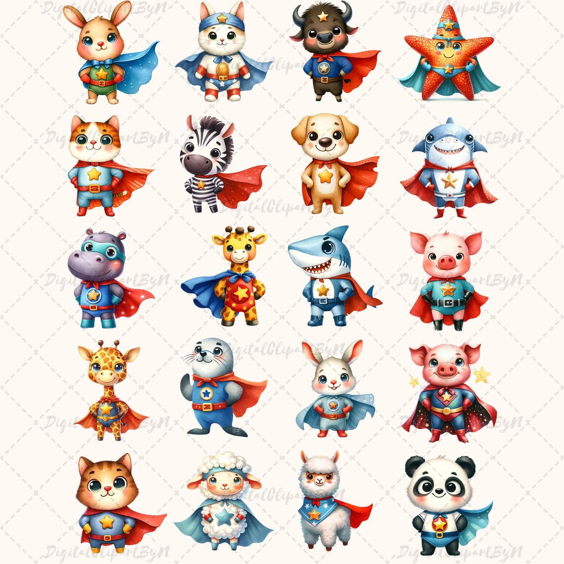 Adorable Superhero Animal Clipart Set L Perfect for Children's Decor ...