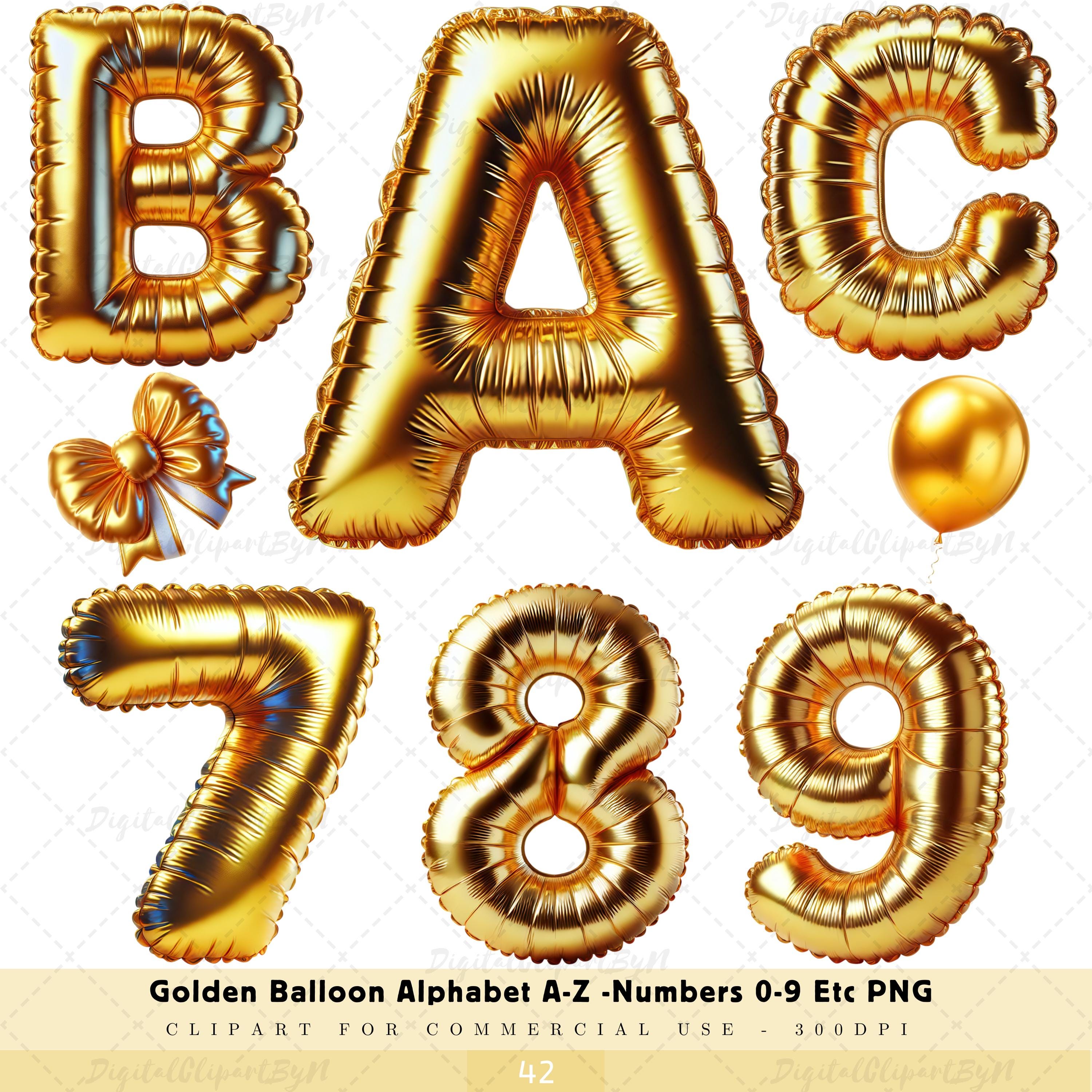 Golden Balloon Alphabet Clipart, A-Z Letters and Numbers 0-9, Shiny ...