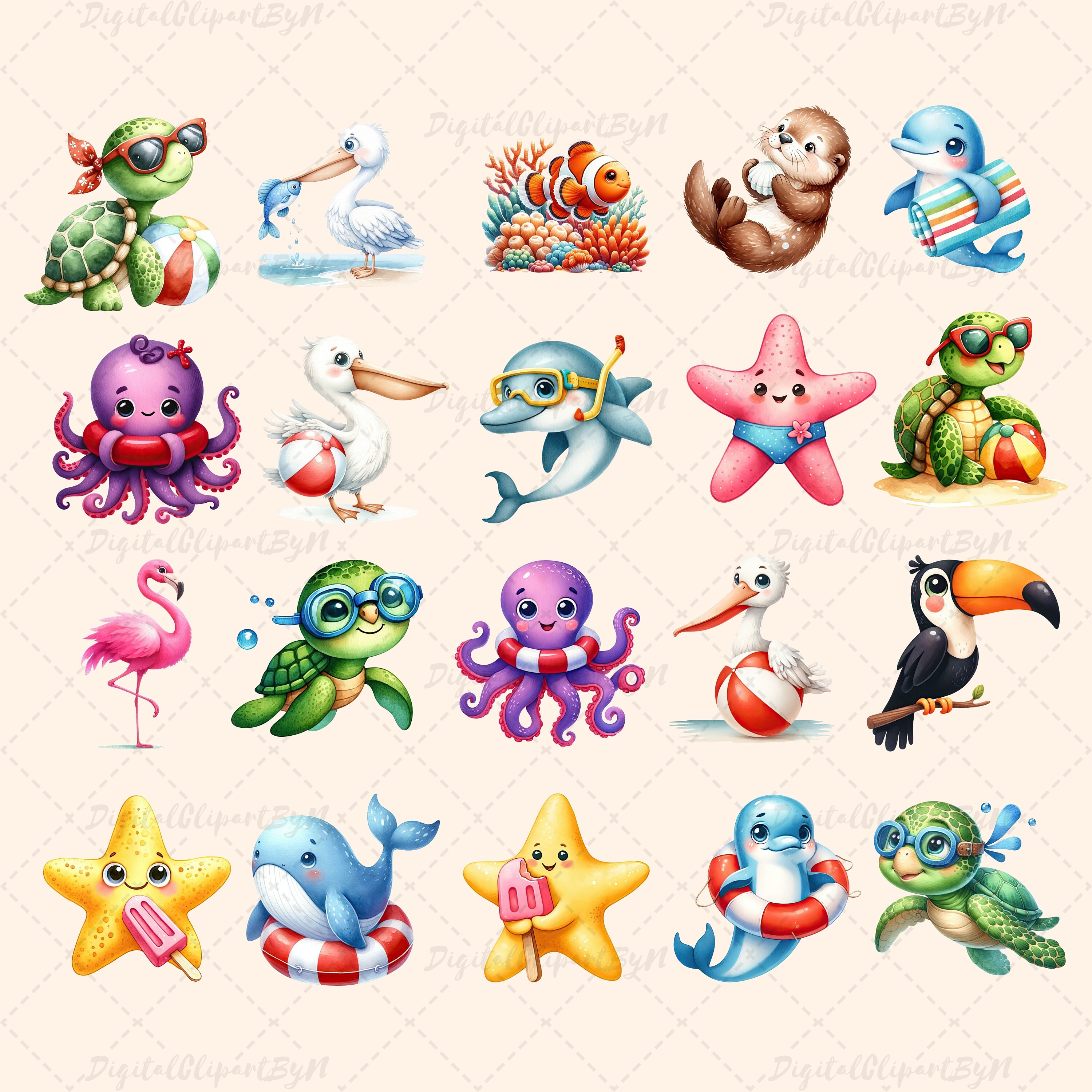 Cute Ocean Clipart for Kids | Sea Summer Clipart Animal | Beach Party ...