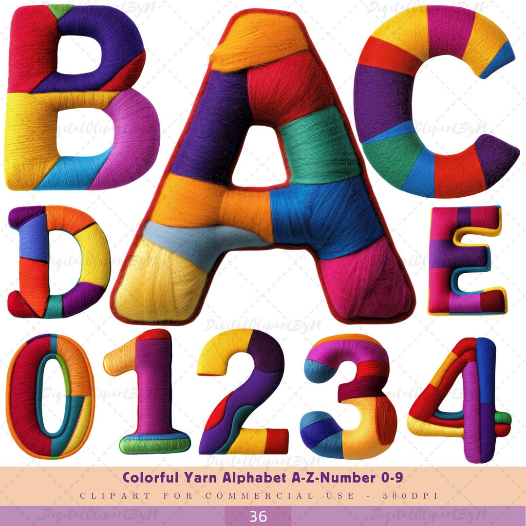 Colorful Yarn Alphabet & Numbers Clipart – 3D Knitting Letters – Craft ...