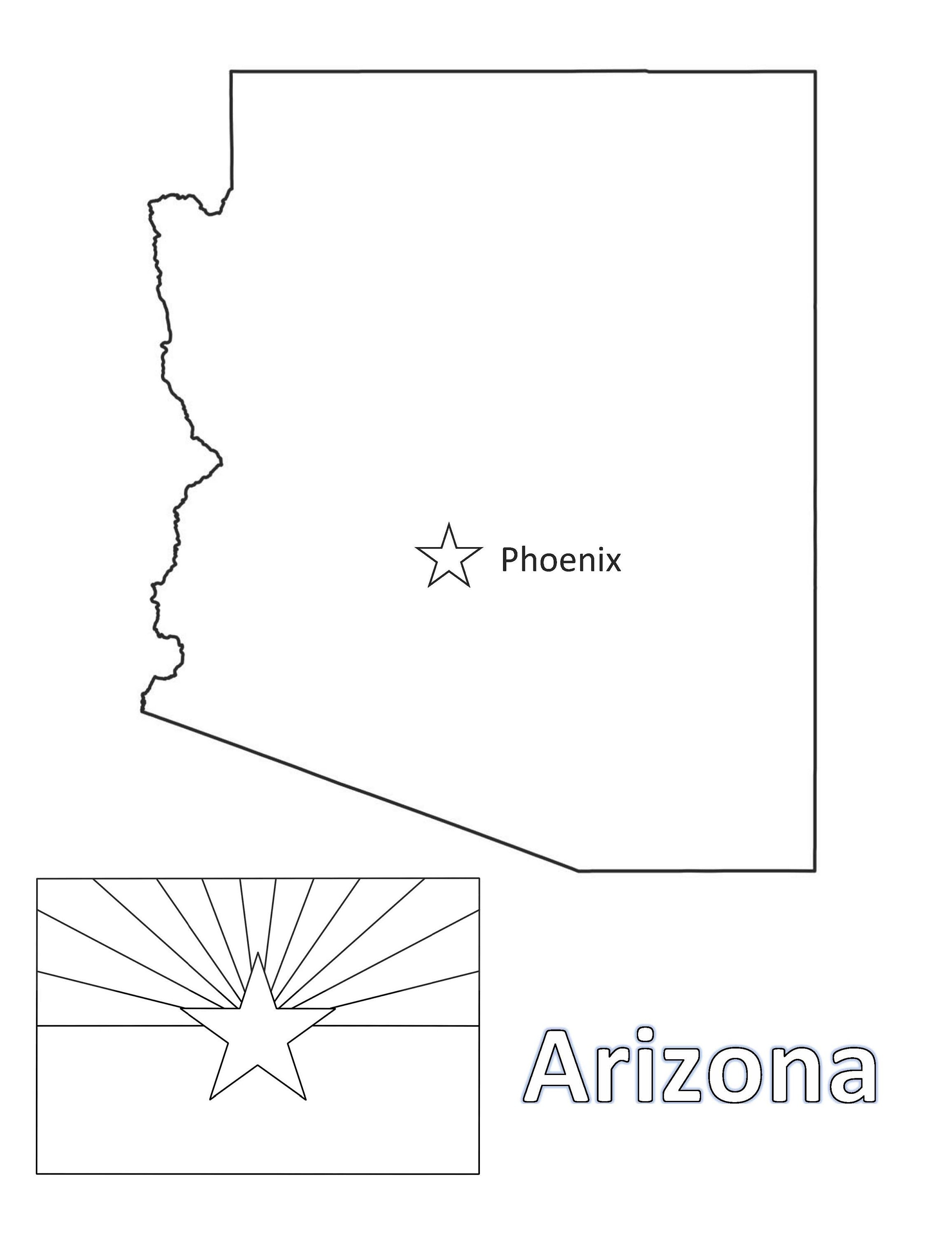 Arizona Coloring Map and Flag - Etsy