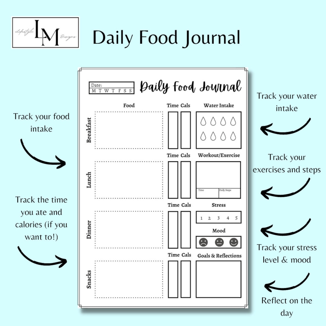 Daily Food Journal A4 Template Printable Daily Food Tracker - Etsy