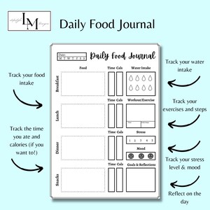 Daily Food Journal A4 Template Printable Daily Food Tracker PDF Calorie ...