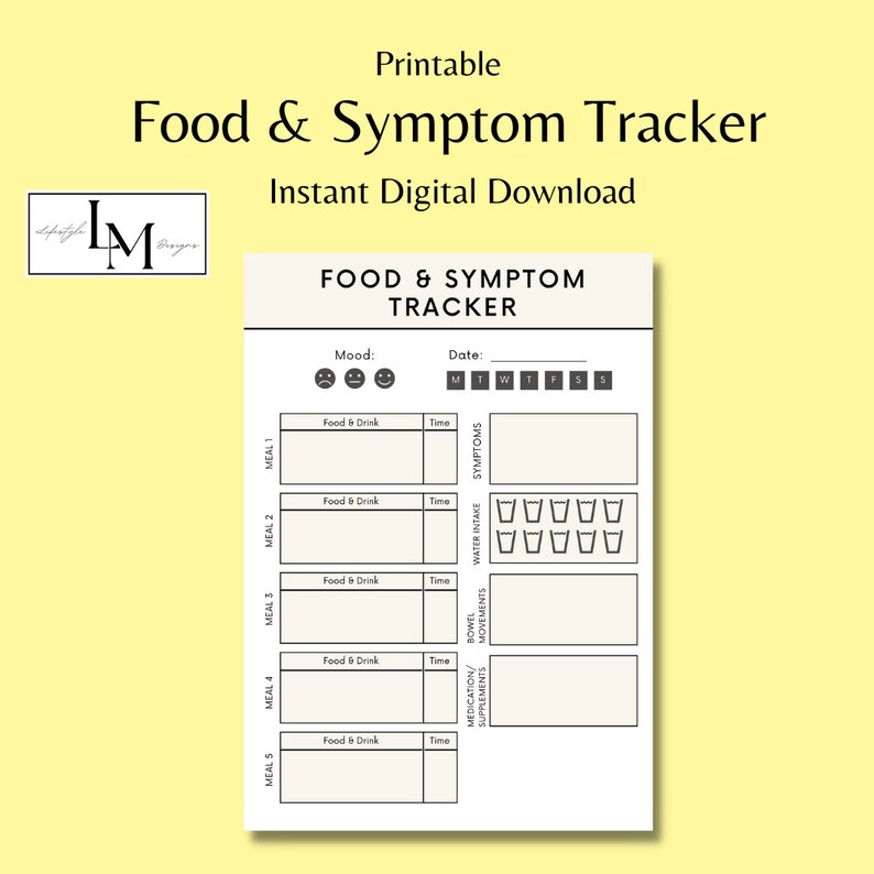 Food And Symptom Tracker Printable PDF Food Diary Symptom Etsy