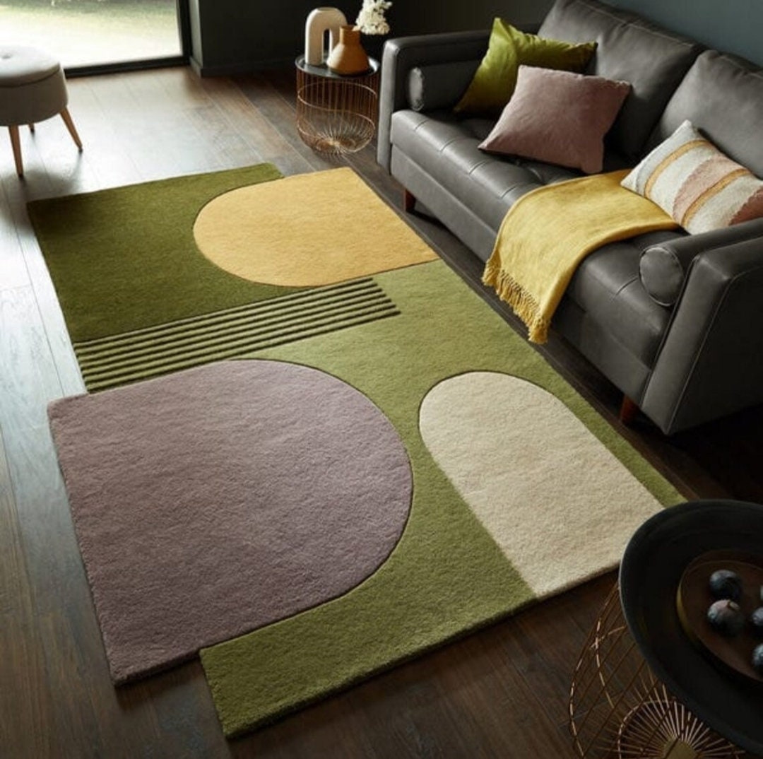 Irregular Shape Green Rugs Handmade Tuft Rugs for Living Room Dining ...
