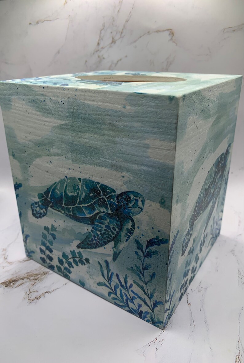 Tissue Box Cover Decoupaged Sea Turtle Tissue Box Beach Wood - Etsy