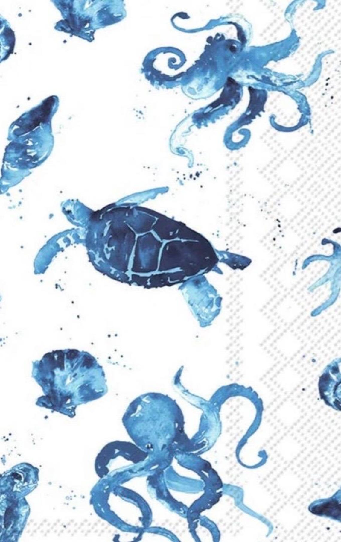 Sea Turtle Decoupage Napkins, 2 Guest Size Octopus Napkins, Squid Blue ...