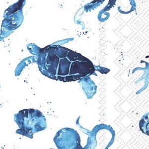 Sea Turtle Decoupage Napkins, 2 Guest Size Octopus Napkins, Squid Blue ...