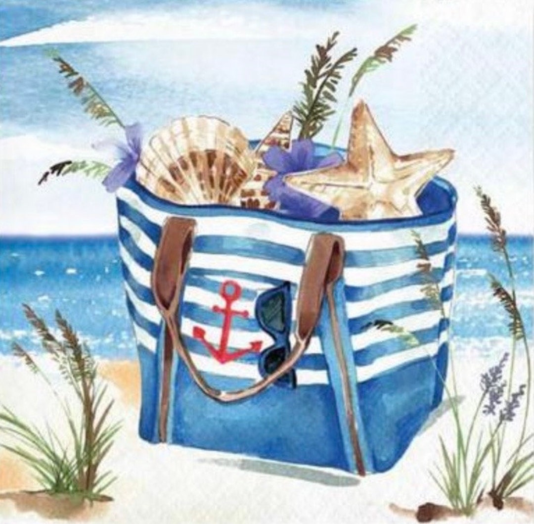 Decoupage Napkins, Beach Scene Paper Napkins, 3 Individual Beachbag ...
