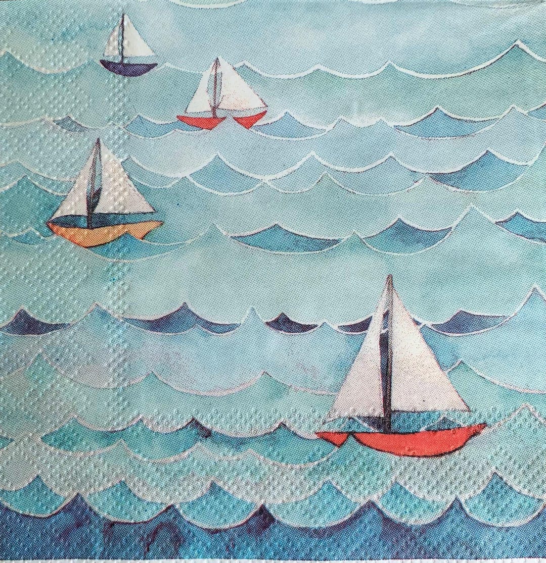 Decoupage Napkins, Sailboat Paper Napkins, 3 Individual Ocean Boat ...