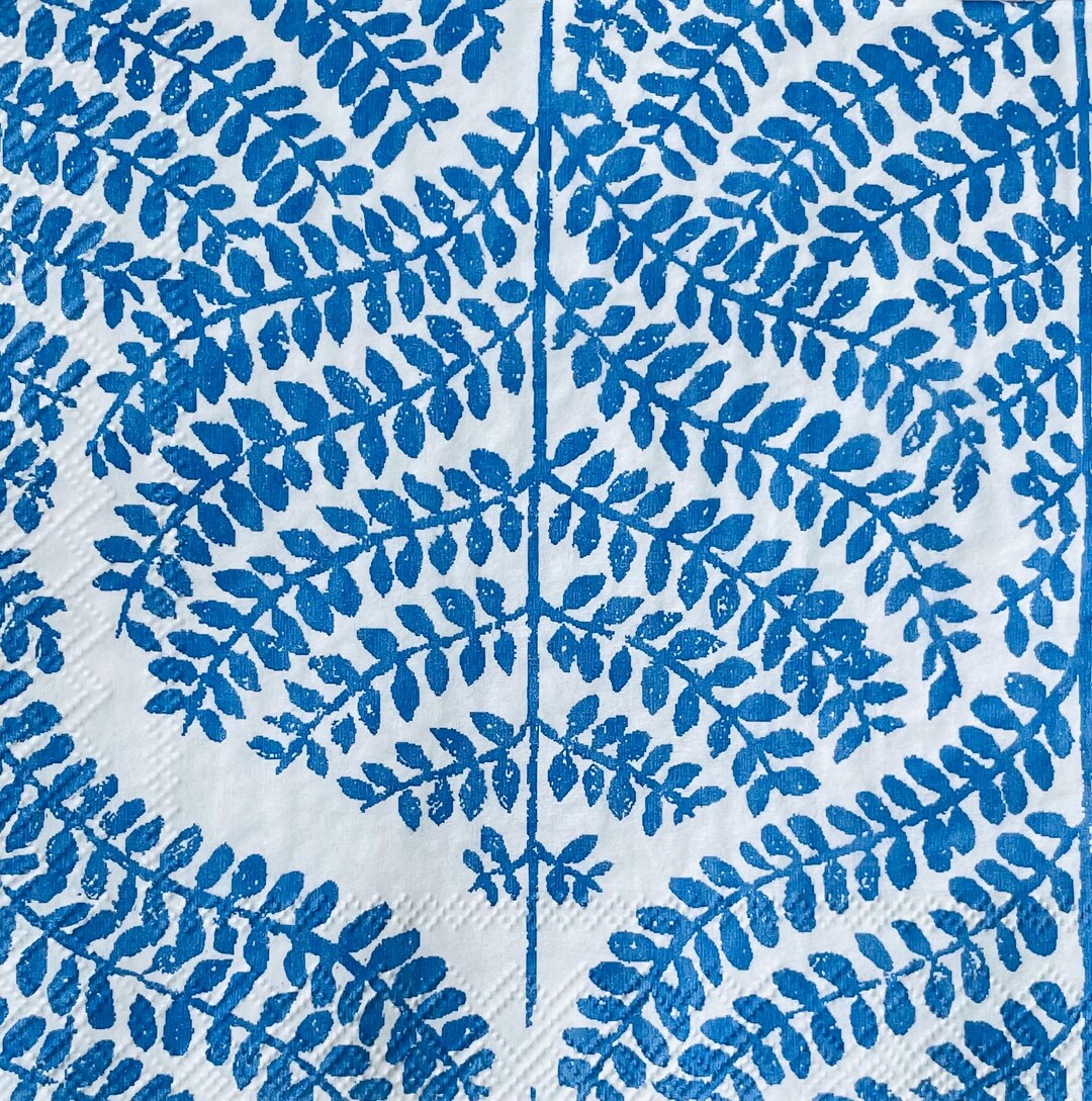 Decoupage Napkins, Blue and White Leaf Paper Napkins, 3 Individual ...