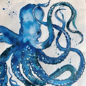 Decoupage Napkins, Octopus Blue Paper Napkins, 3 Individual Ocean ...