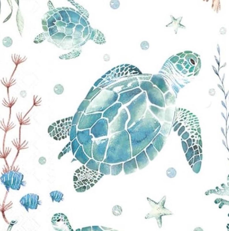 Decoupage Napkins, Sea Turtle Paper Napkins, 2 Individual Ocean Guest ...