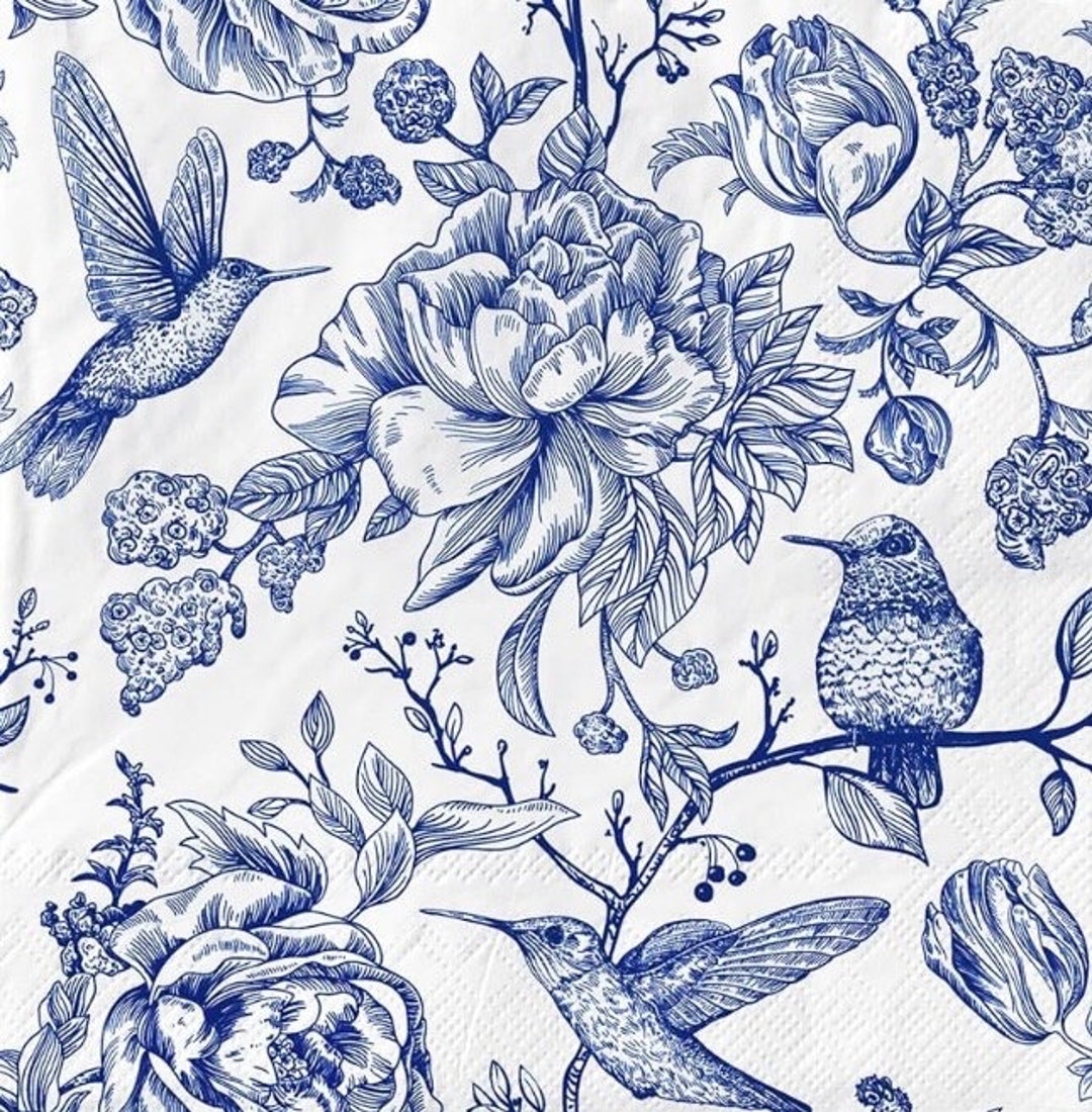 Blue Floral Hummingbird Decoupage Napkins: Lunch Size Paper Crafts (set ...