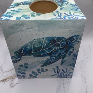 Tissue Box Cover, Decoupaged Sea Turtle Tissue Box, Beach Wood Tissue ...