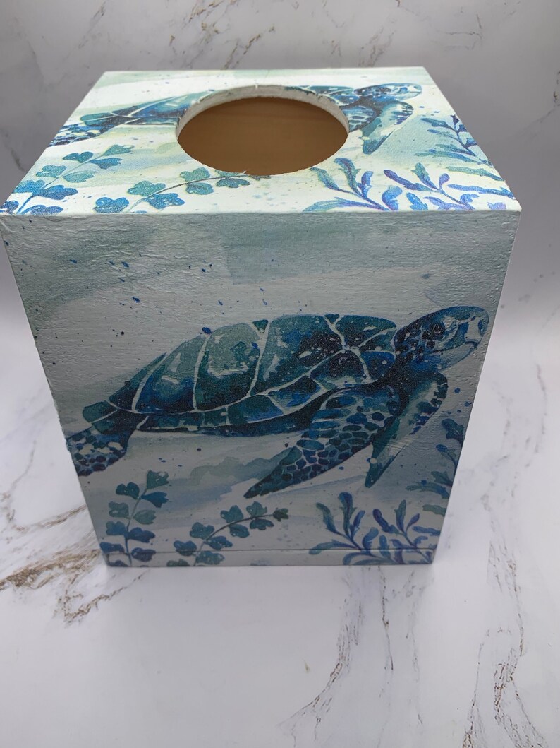 Tissue Box Cover, Decoupaged Sea Turtle Tissue Box, Beach Wood Tissue ...