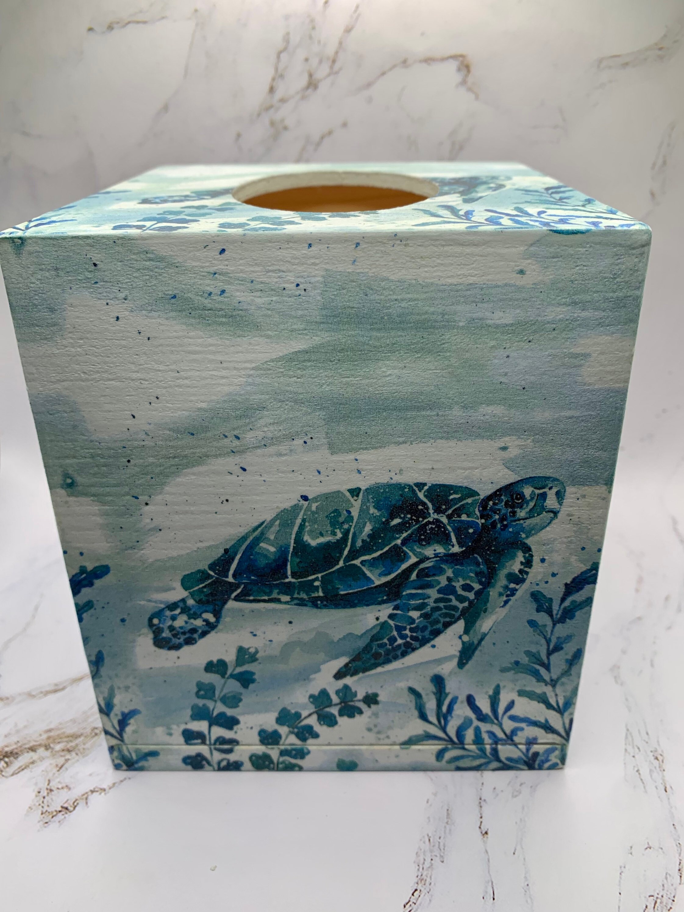 Tissue Box Cover Decoupaged Sea Turtle Tissue Box Beach Wood - Etsy
