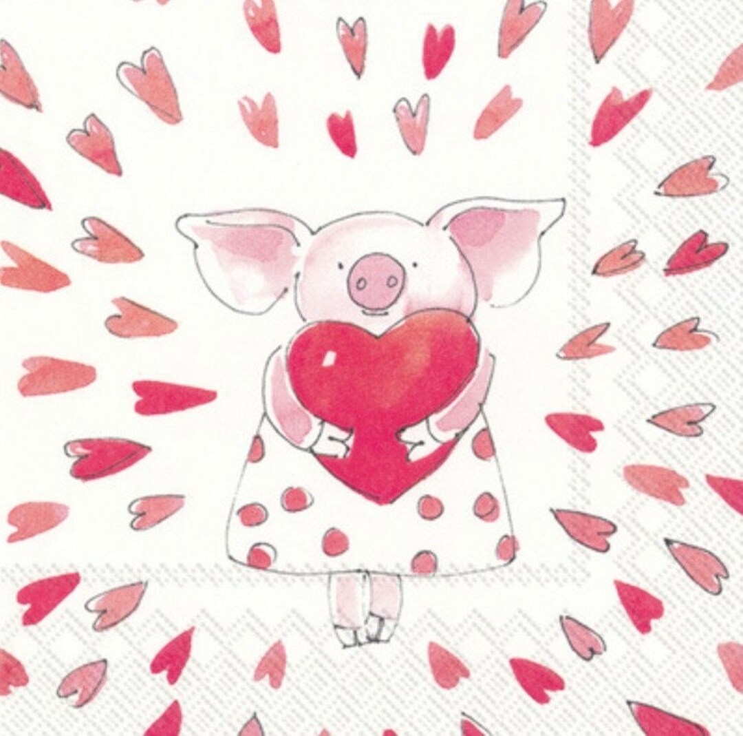Decoupage Napkins, Pig Heart Paper Napkins, 3 Individual Cocktail ...