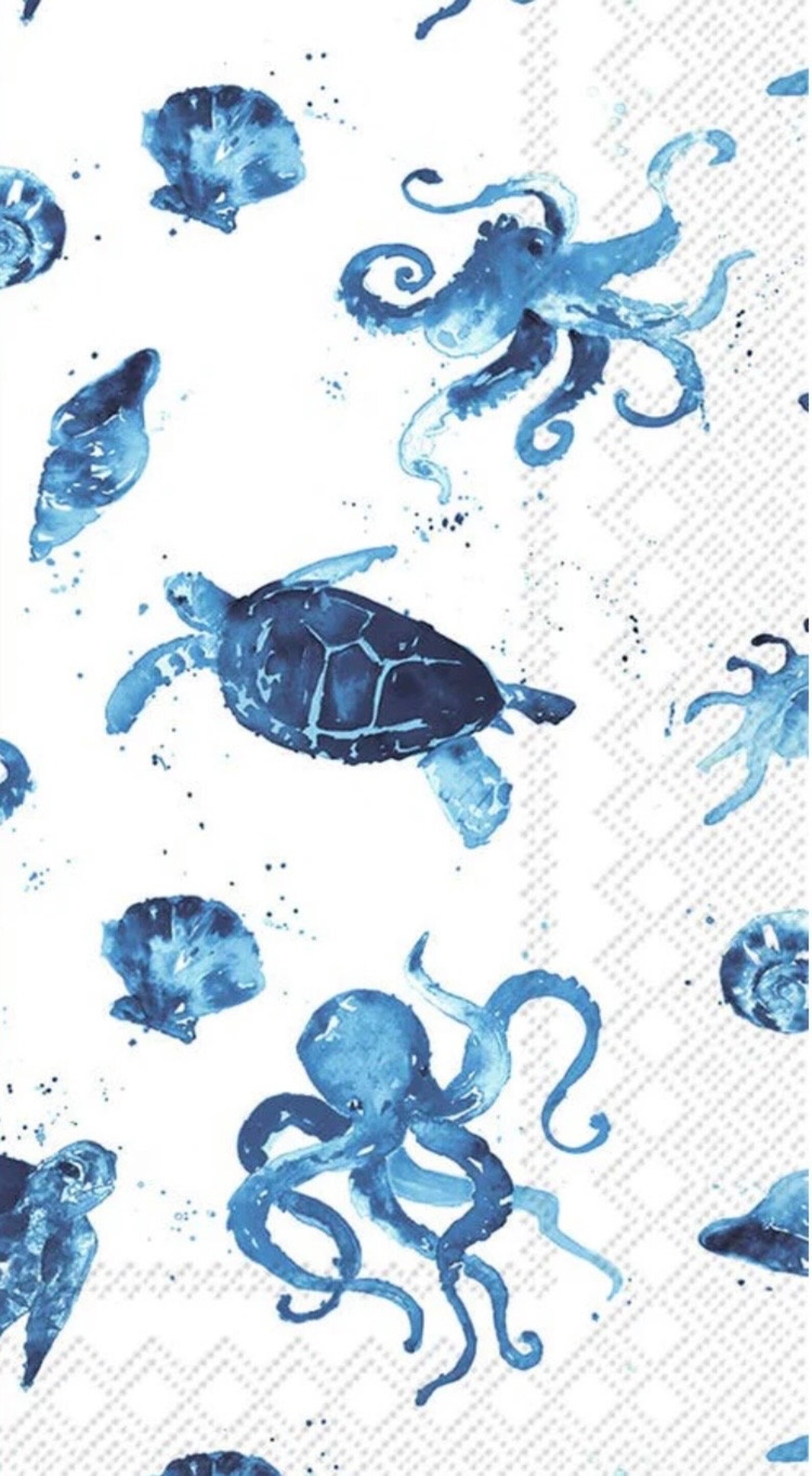 Sea Turtle Decoupage Napkins, 2 Guest Size Octopus Napkins, Squid Blue ...
