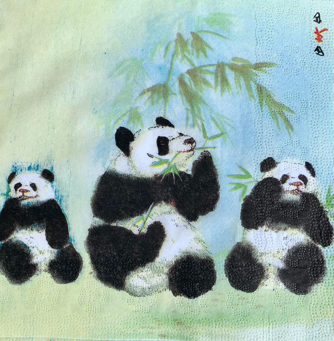 Decoupage Napkins, Panda Giant Paper Napkins, 3 Individual Luncheon ...