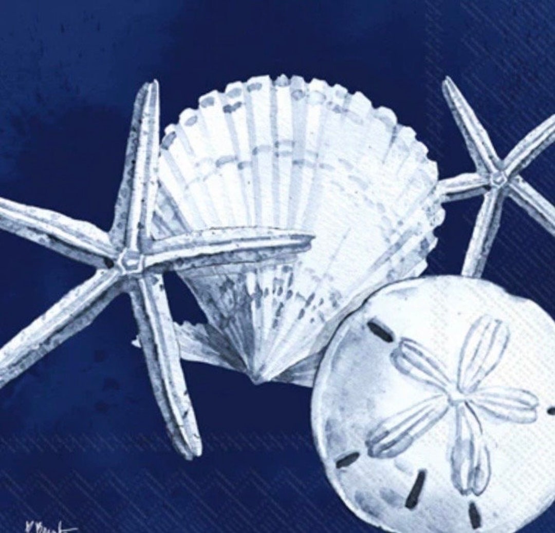Sand Dollar Decoupage Napkins, 3 Starfish Paper Cocktail Napkins for ...