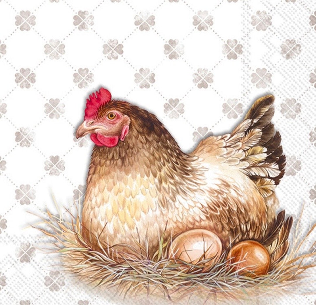 Decoupage Napkins, Chicken Paper Napkins, 3 Individual Hen Cocktail ...