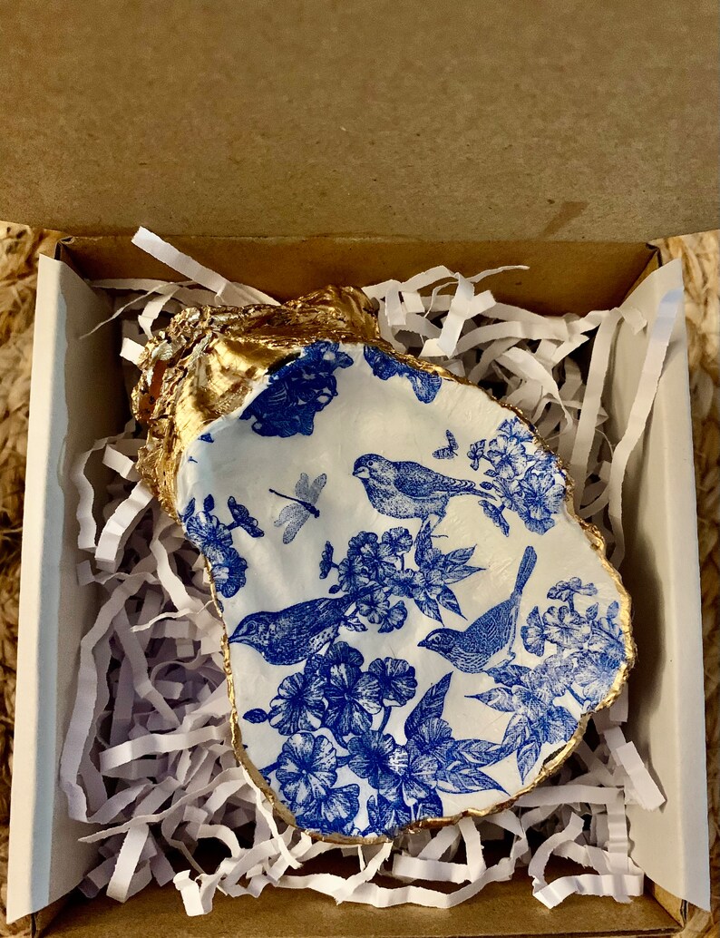 Oyster Shell Ring Dish Decoupaged Chinoiserie Jewelry Holder - Etsy