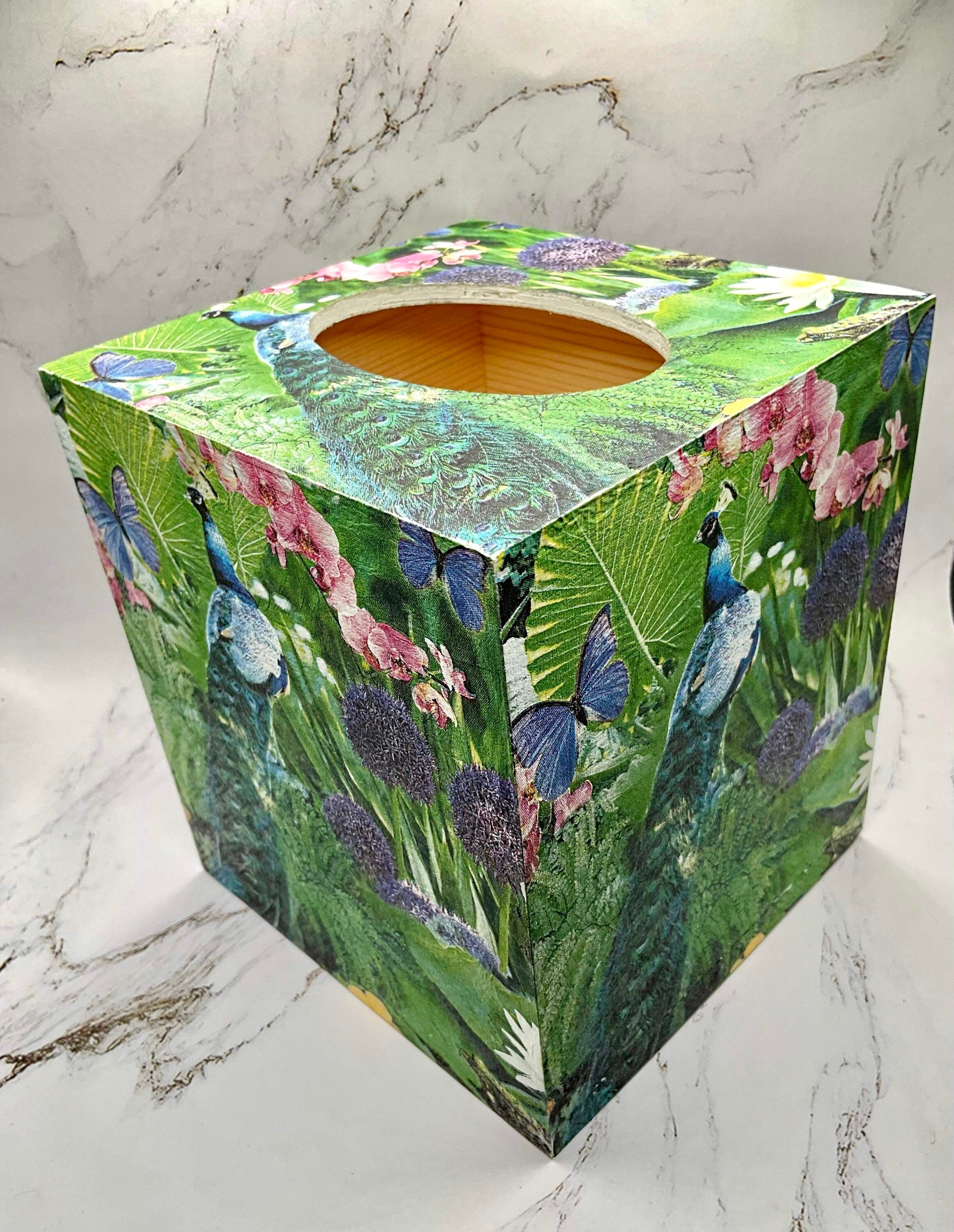 Peacock Wood Tissue Box, Decoupaged Tissue Box, - Etsy