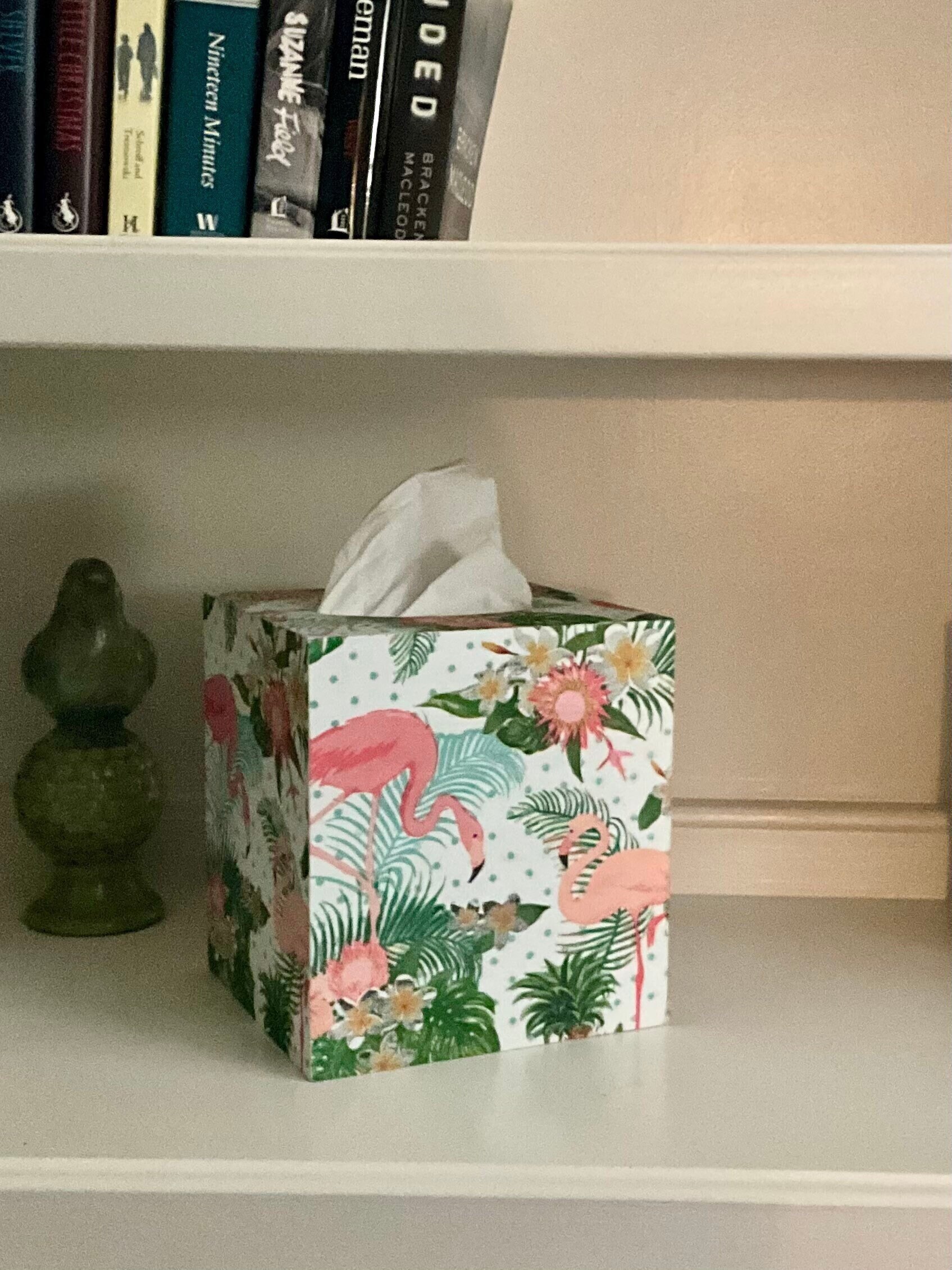 Decoupaged Wood Tissue Box Cover Flamingo Tissue Box Cover - Etsy