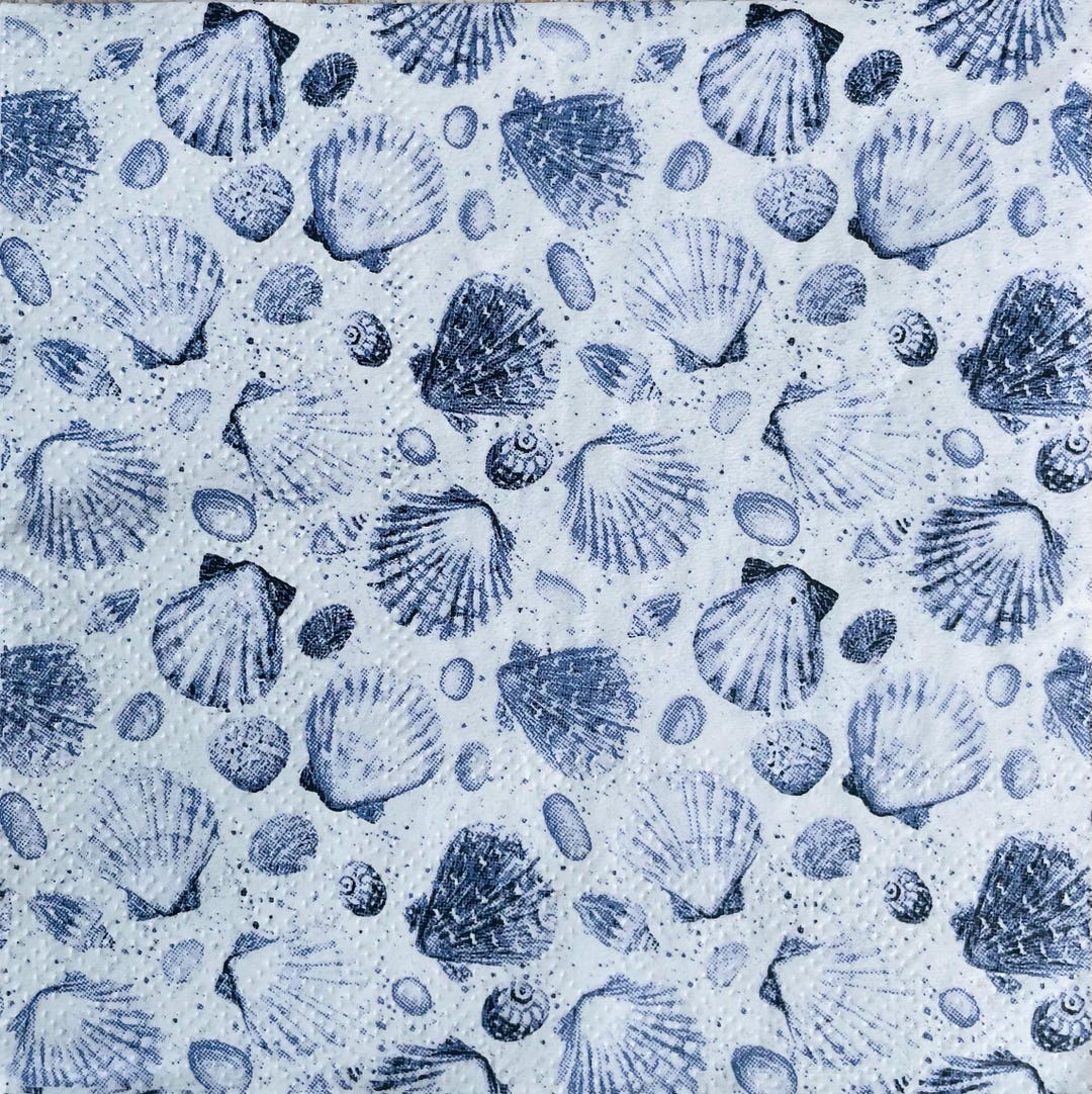 Decoupage Napkins, Blue and White Scallop Shell Paper Napkins, 3 ...