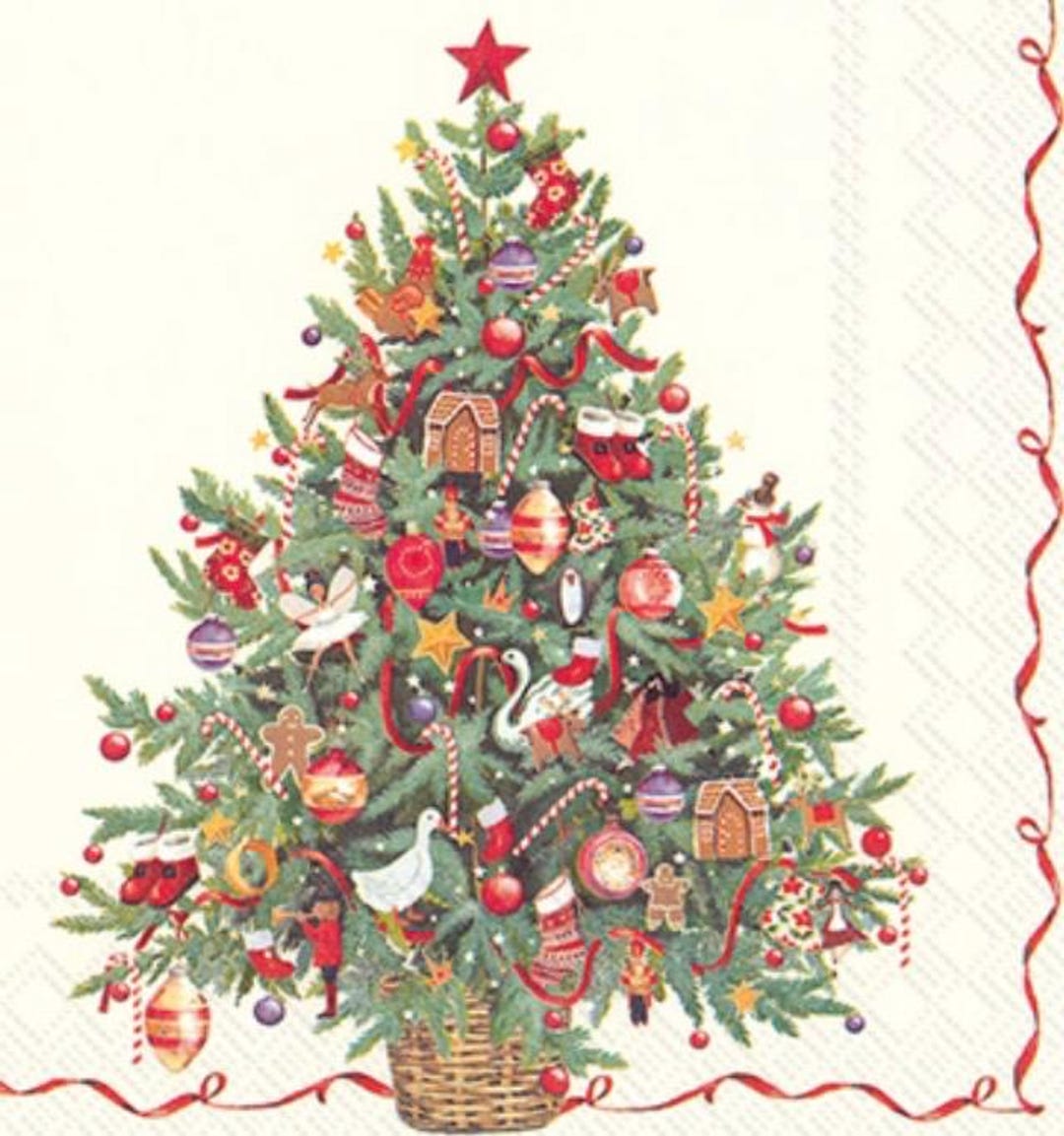 Decoupage Napkins , Christmas Tree Paper Napkins, 3 Individual Holiday ...