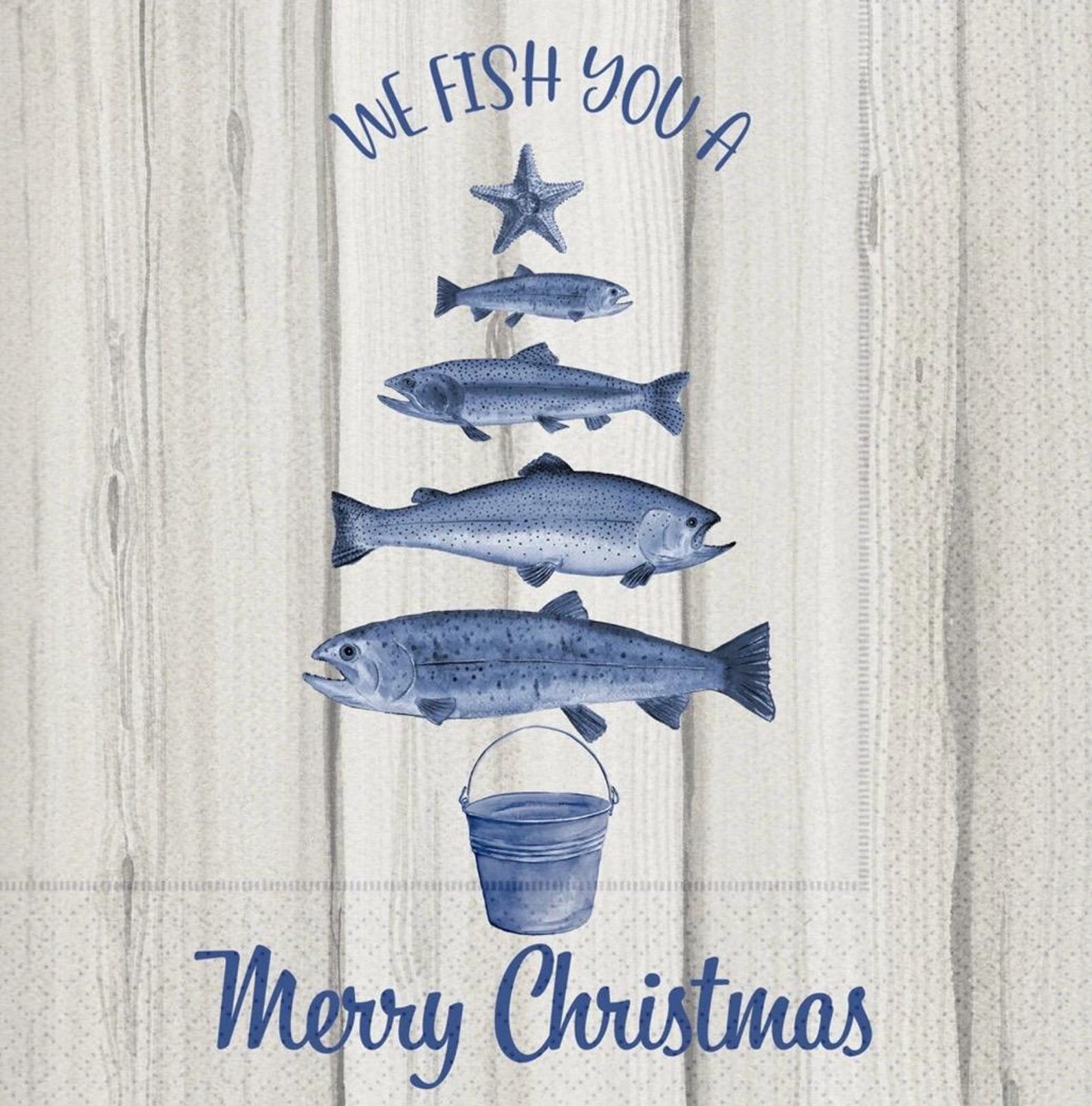 Decoupage Napkins, Christmas Fish Paper Napkins, 3 Individual Coastal ...