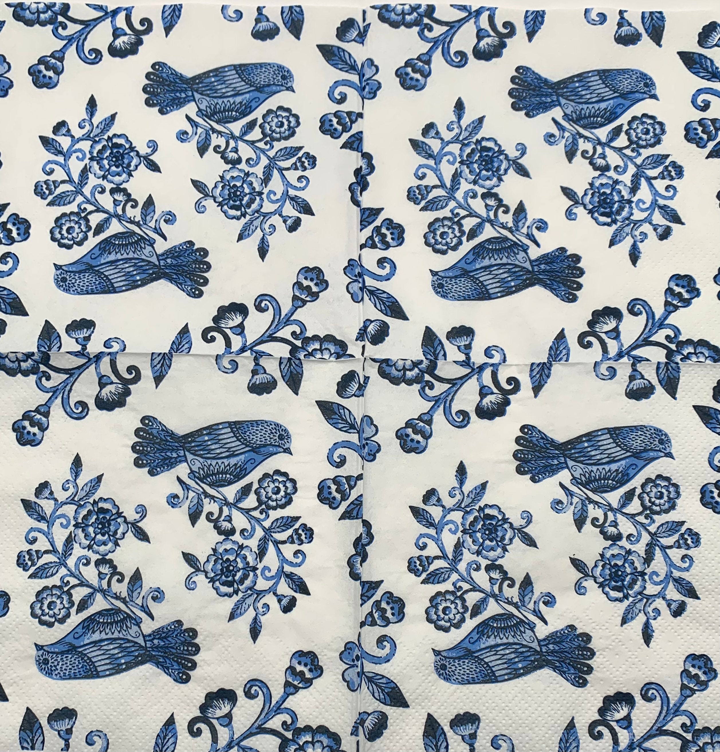 Decoupage Bird Napkins, Blue and White Napkins, Set of 3 Cocktail ...