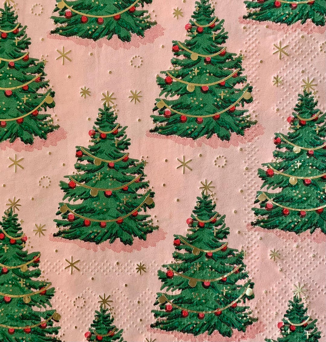 Decoupage Napkins, Pink Christmas Tree Paper Napkins, 3 Individual ...