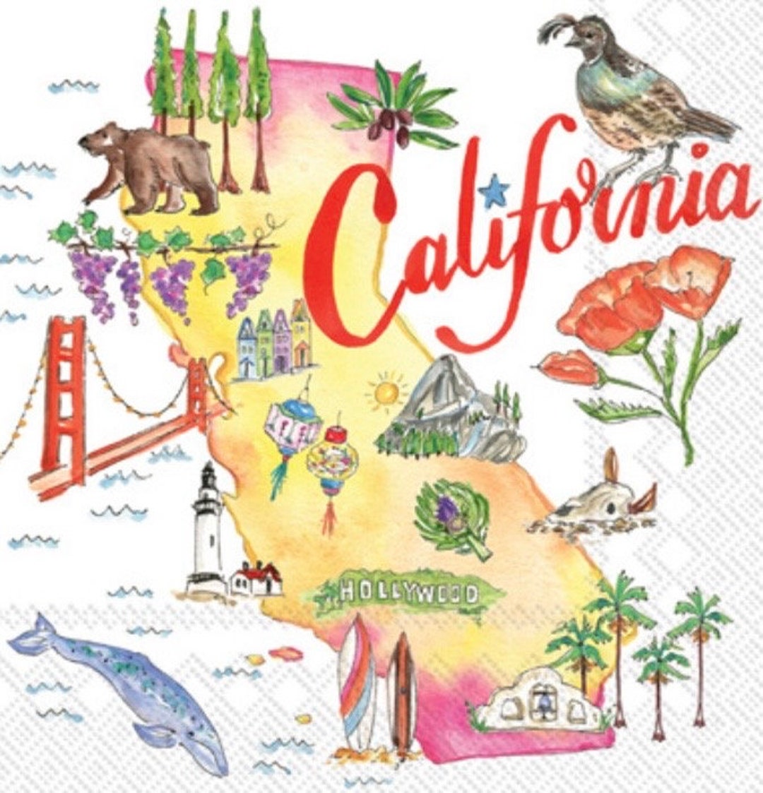 Decoupage Napkins, California Paper Napkins, 3 Individual State Paper ...