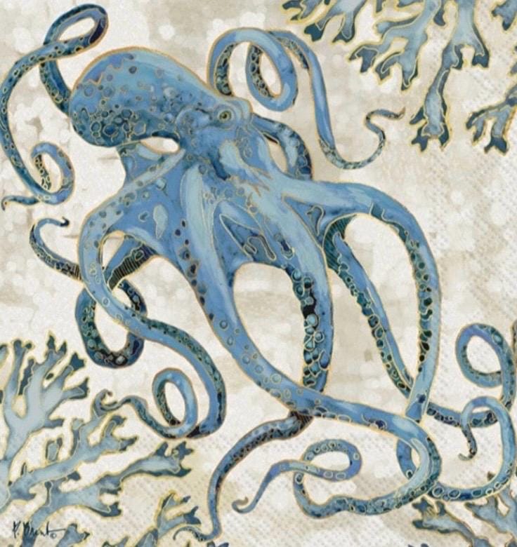 Octopus Decoupage Napkin, 3 Individual Cocktail Napkins for Decoupage ...