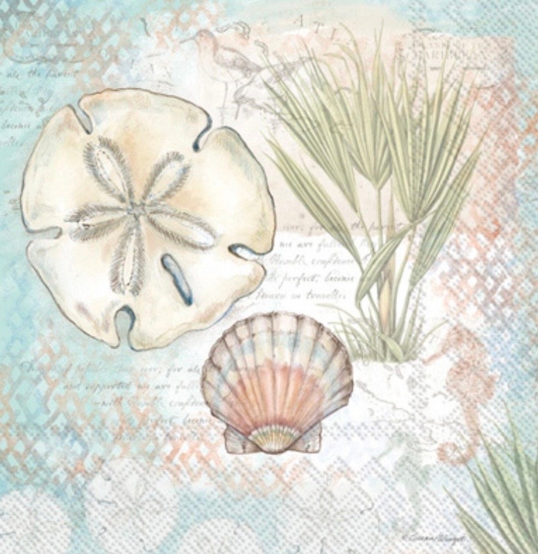 Decoupage Napkins, Sanddollar Paper Napkins, 3 Individual Seashell ...