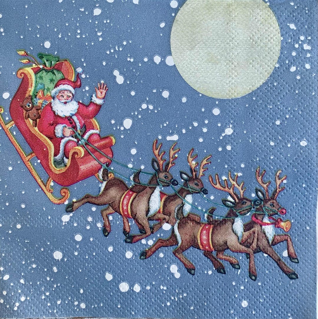Decoupage Napkins, Reindeer Paper Napkins, 3 Individual Santa Clause ...