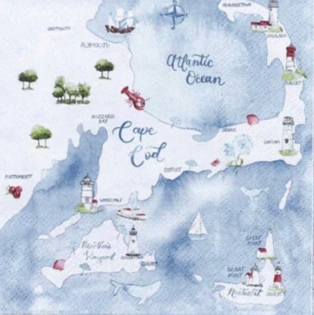 Decoupage Napkins, Cape Cod Paper Napkins, 3 Individual Lighthouse ...