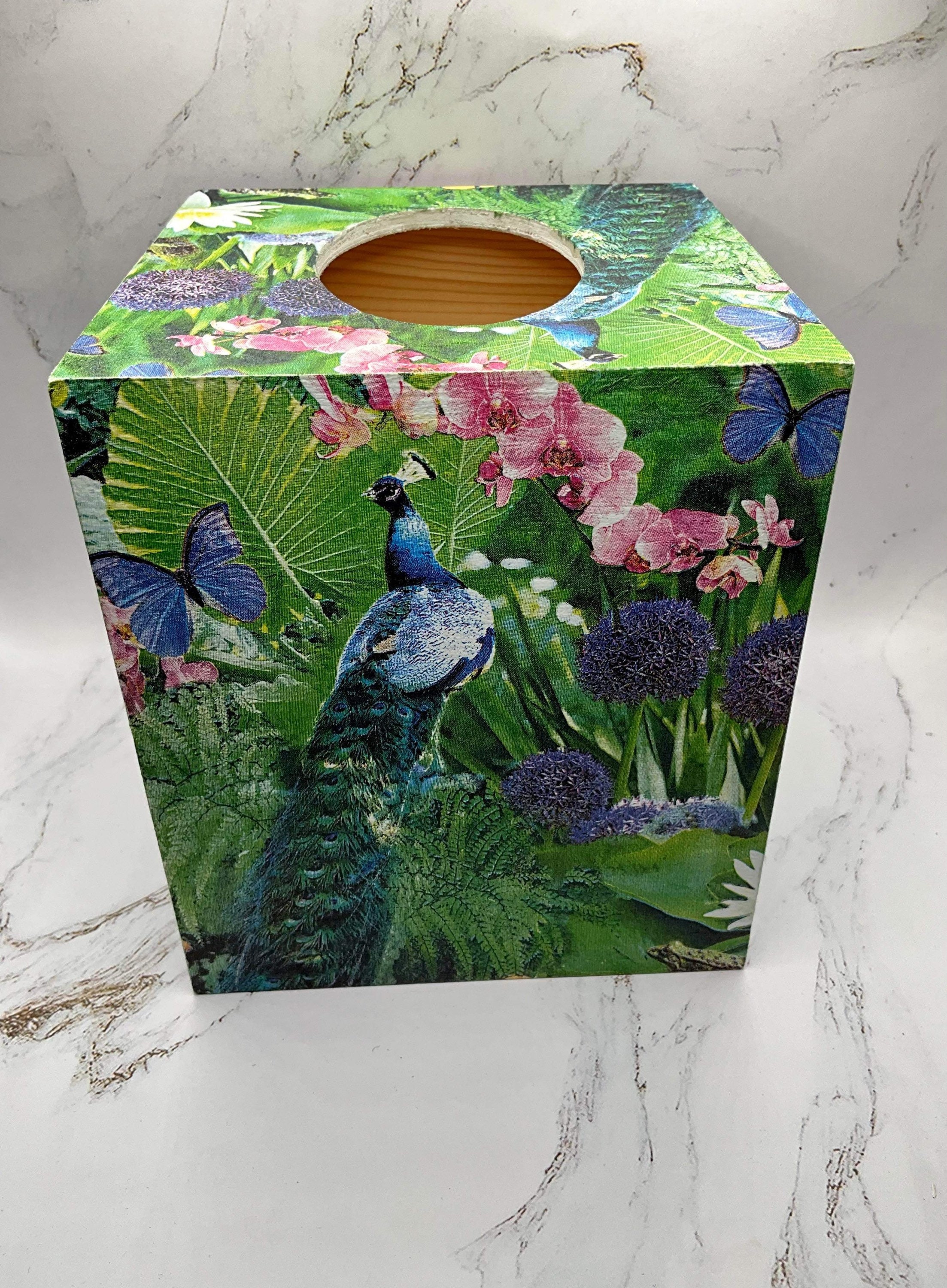 Peacock Wood Tissue Box, Decoupaged Tissue Box, - Etsy