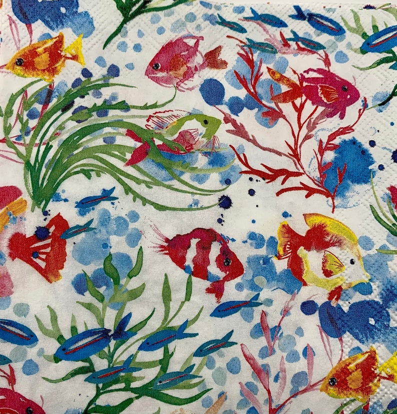 Napkins for Decoupage, Tropical Fish Paper Napkins, 3 Individual Coral ...