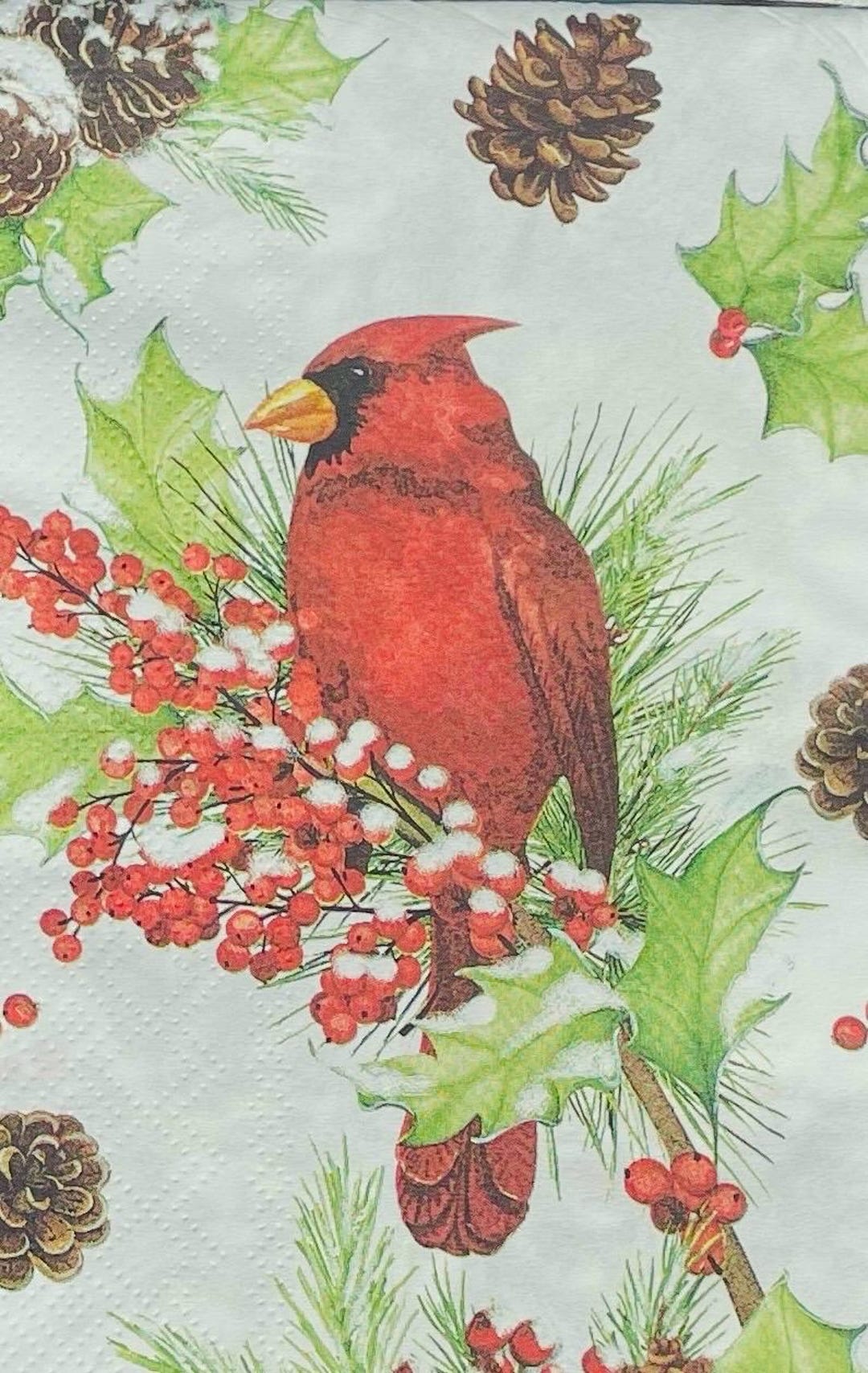 Decoupage Napkins, Cardinal and Berry Paper Napkins, 2 Individual Red ...