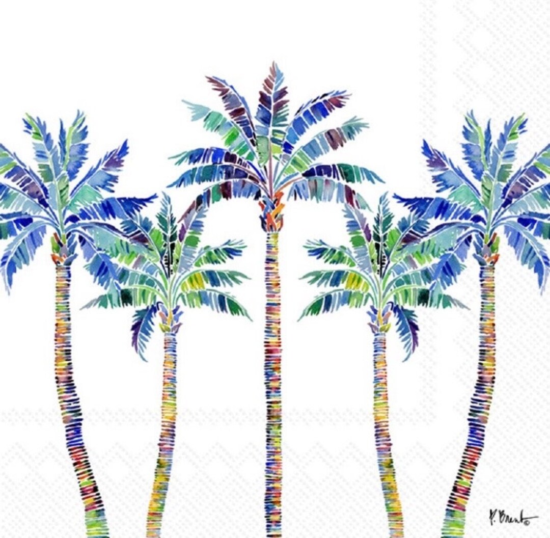 Palm Tree Decoupage Napkins, 3 Individual Paper Tropical Tree Napkins ...